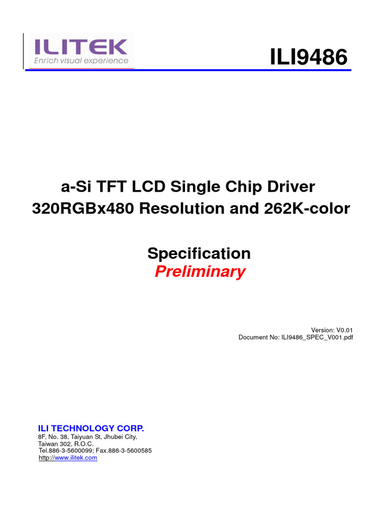 Driver Chip ILI9486 | PDF | Rgb Color Model | Network Packet