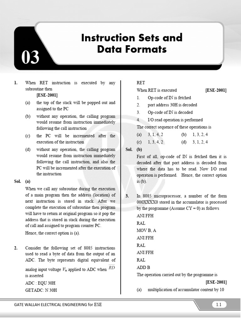 CH-3 Instruction Sets and Data Formats ESE Microprocessor EE | PDF ...