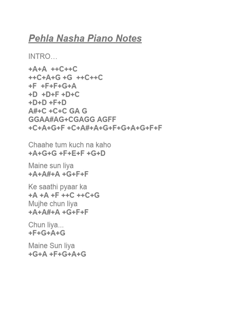 Pehla Nasha Piano Notes | PDF Pehla Nasha Piano Notes | PDF