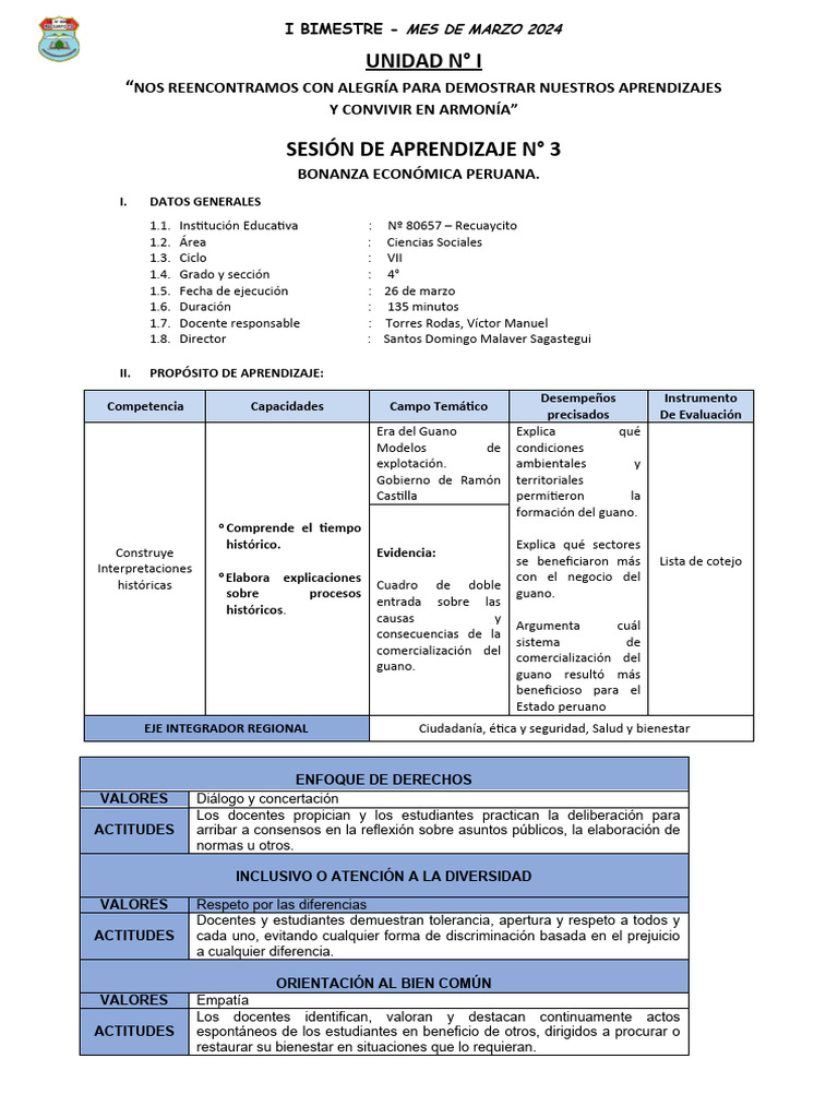 Sesión #3 La Era Del Guano | PDF | Aprendizaje | Evaluación