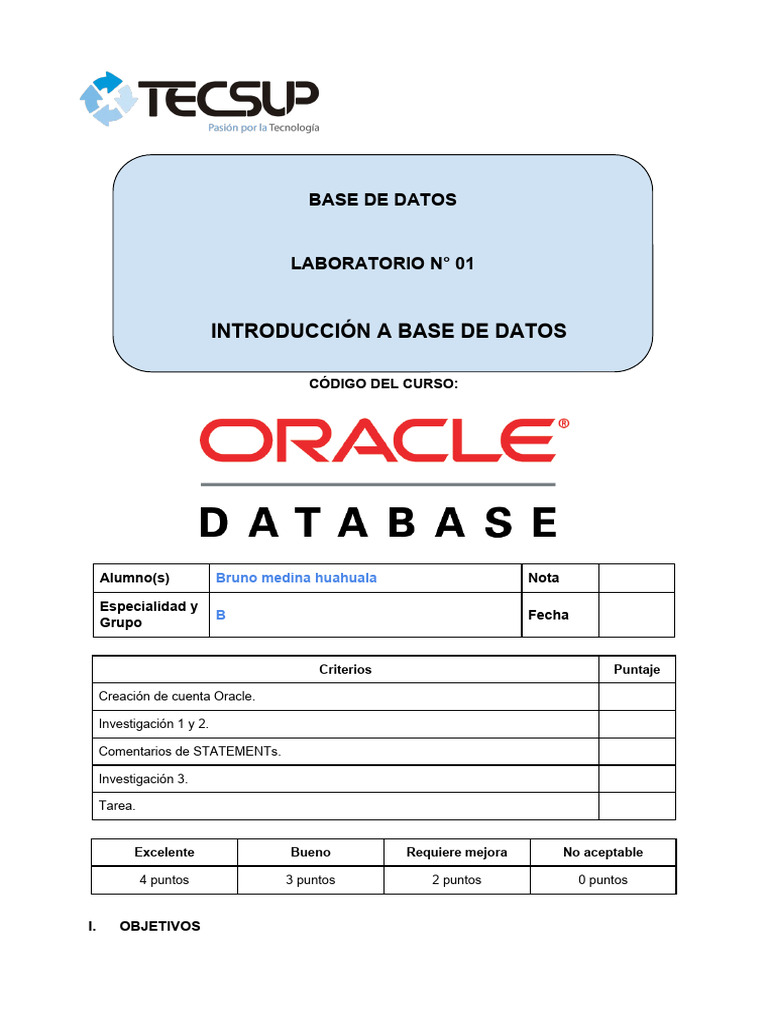 Laboratorio 1 de Oracle | PDF | Bases de datos | SQL