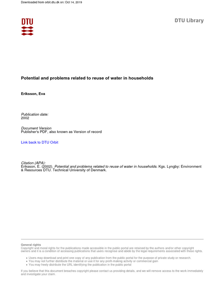 Eriksson, E. (2002) .Potential and Problems Related To Reuse of Water ...