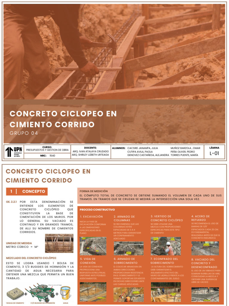 CONCRETO CICLOPEO EN CIMIENTO CORRIDO | PDF | Hormigón | Fundación ...