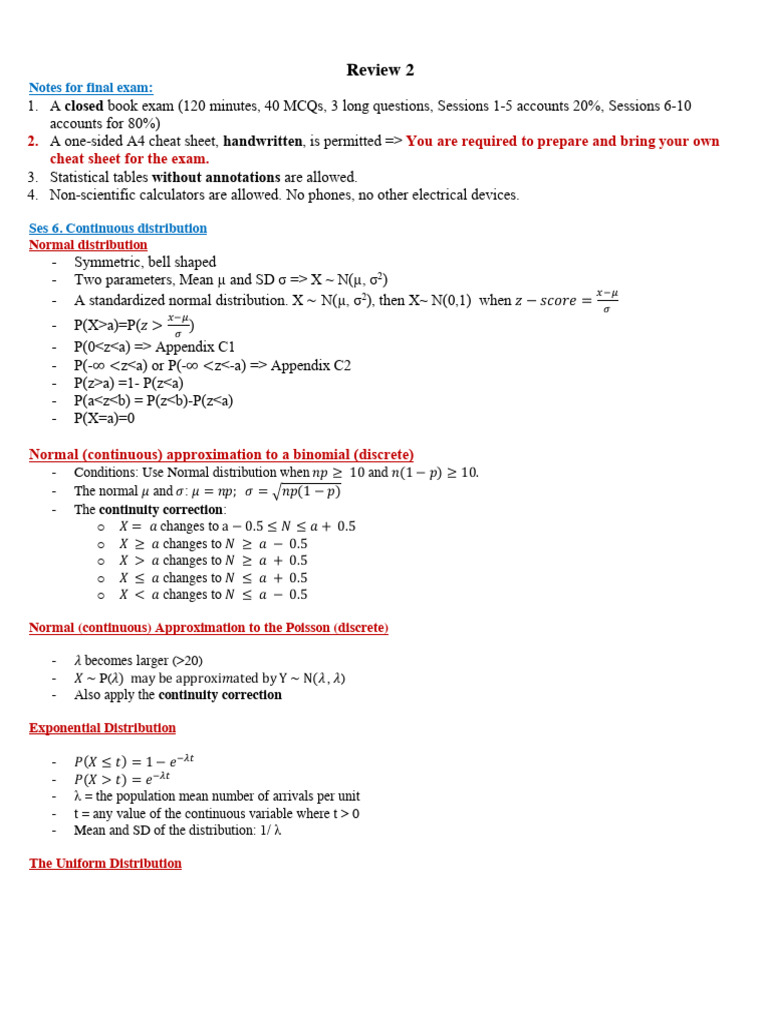 Review 2 Summary | PDF | Errors And Residuals | Statistical Theory