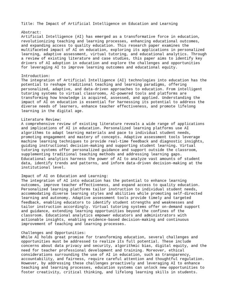 The Impact of Artificial Intelligence On Education and Learning | PDF | Artificial Intelligence ...