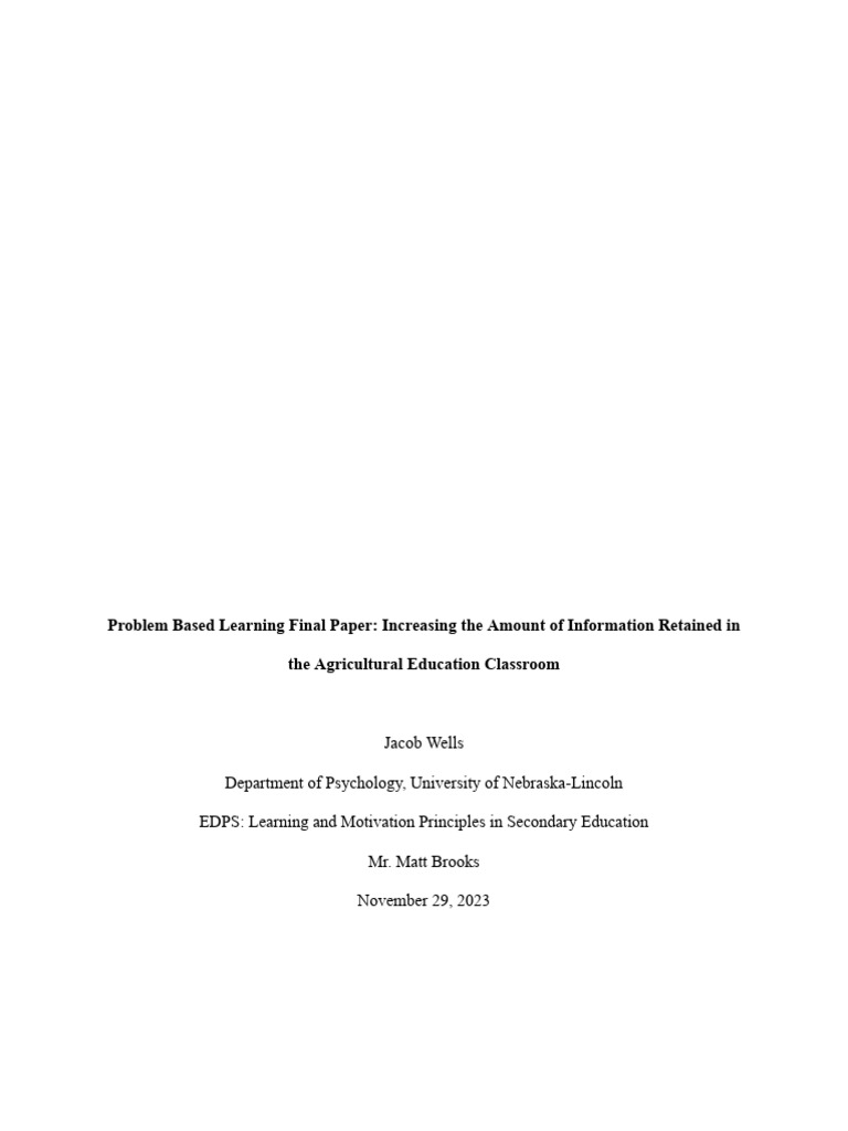 Final PBL Paper-Jacob Wells | PDF | Memory | Learning