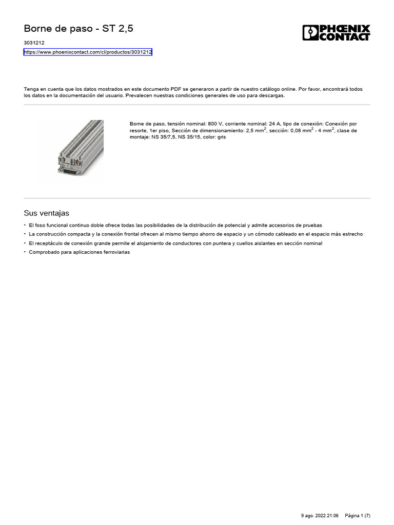 Phoenix Contact 3031212 Es | PDF | Aislador (Electricidad) | Cantidades ...