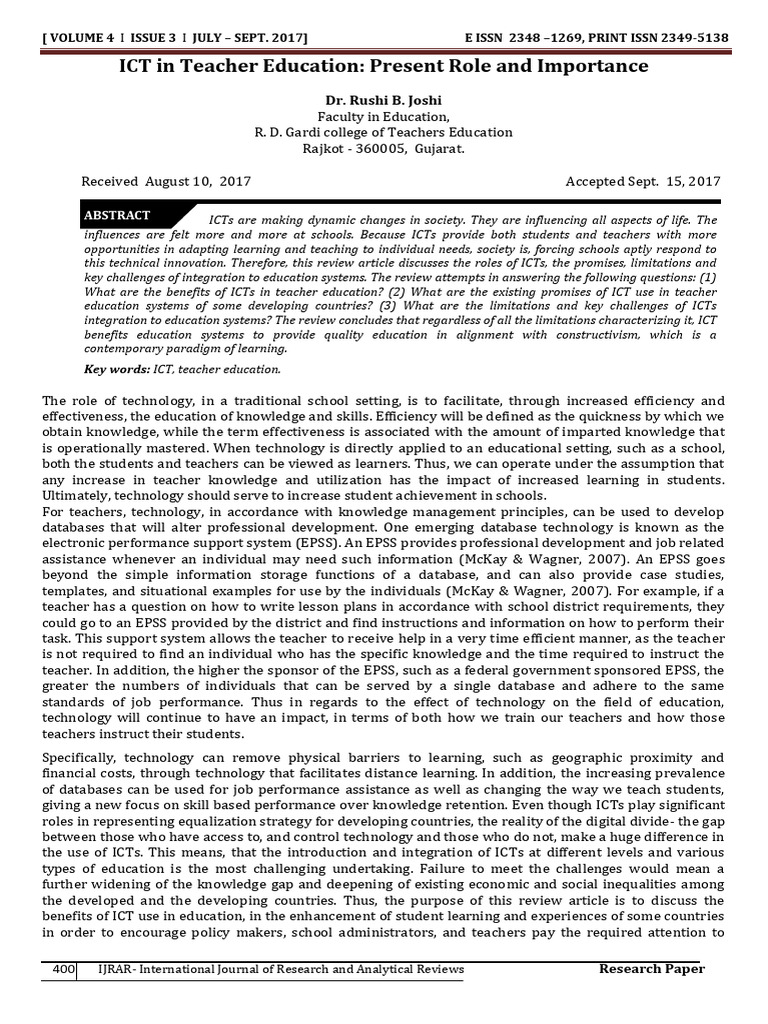 ICT's Impact on Teacher Education | PDF | Constructivism (Philosophy Of Education) | Educational ...