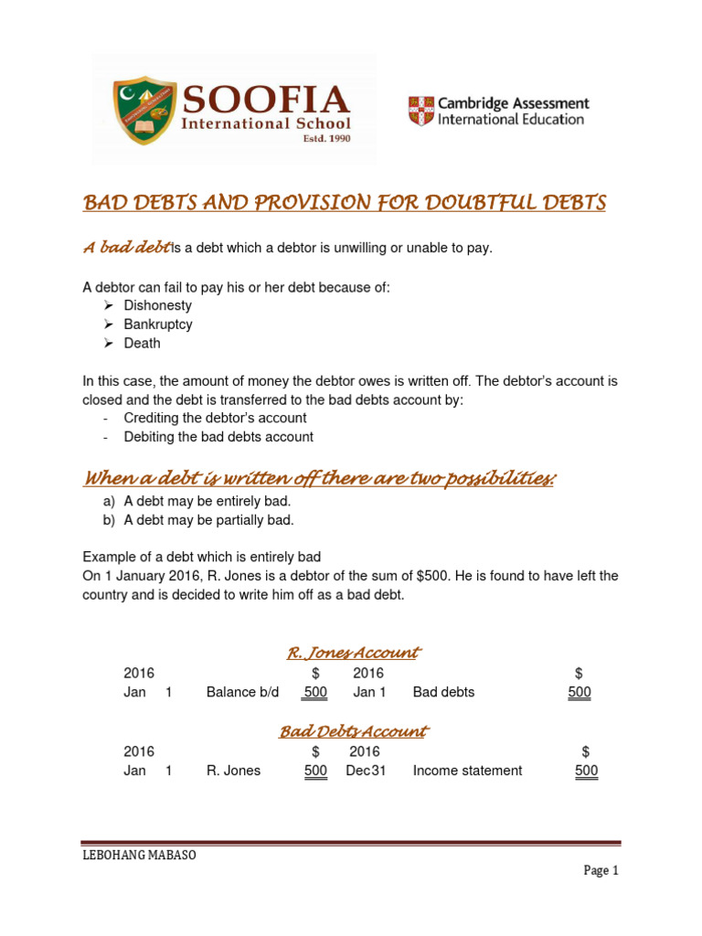 BAD DEBTS AND PROVISION FOR DOUBTFUL DEBTS (EDITED VERSION) | PDF ...