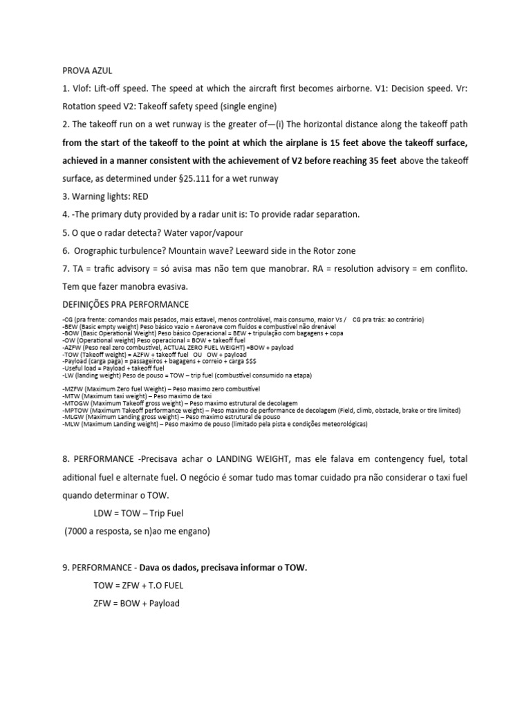 PV - Prova Azul Atualizada | Download grátis PDF | Pista | Engenharia Aeroespacial