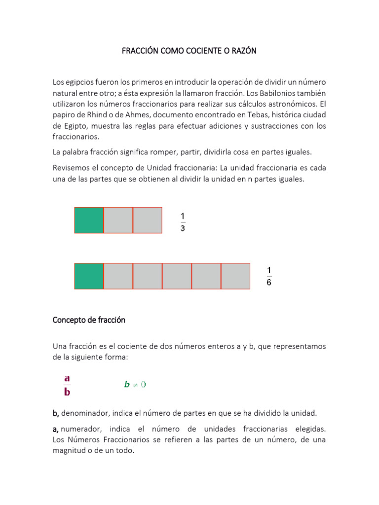 Leccion 1 Fracción Como Cociente o Razón | PDF | División (Matemáticas ...