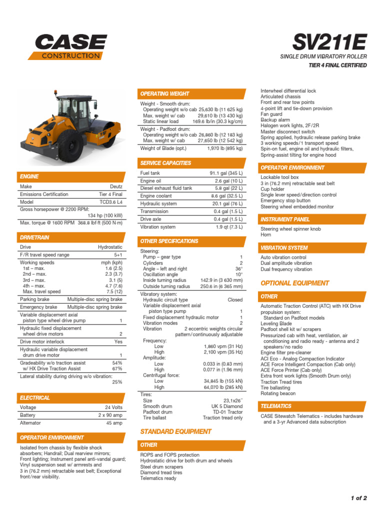 Compaction SV211E Spec 202104 | PDF | Truck | Engines