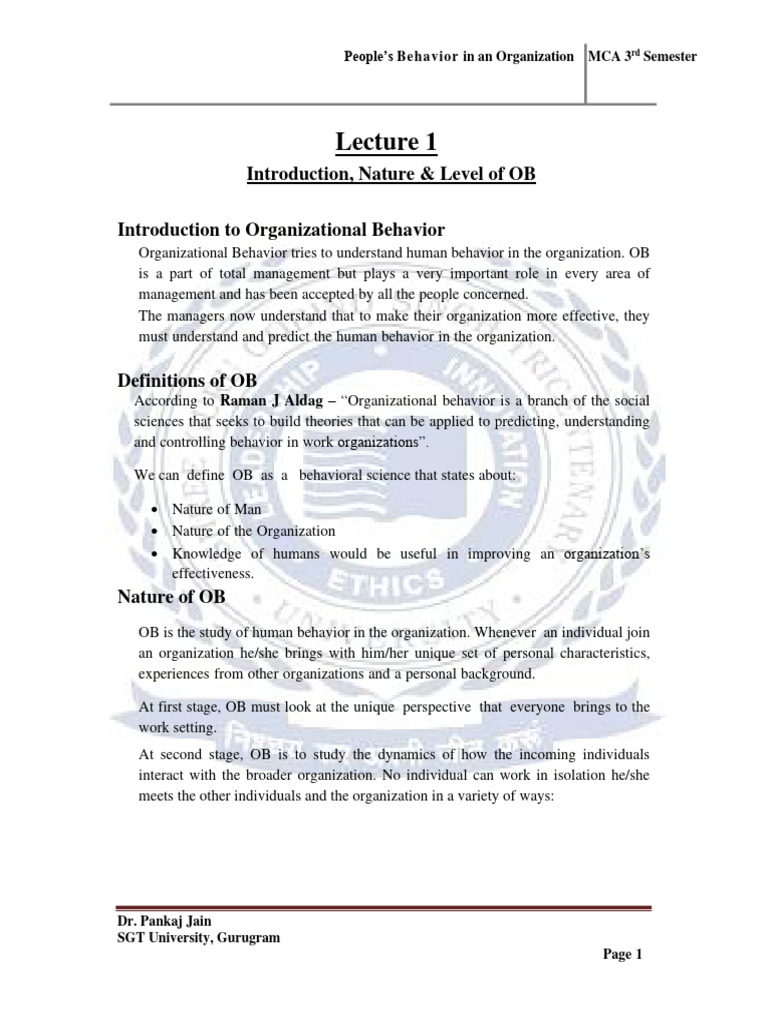 Lecture 1 | PDF | Organizational Behavior | Behavior