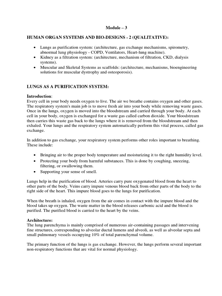 Biology For Engineers - Module 3 | PDF | Lung | Exhalation