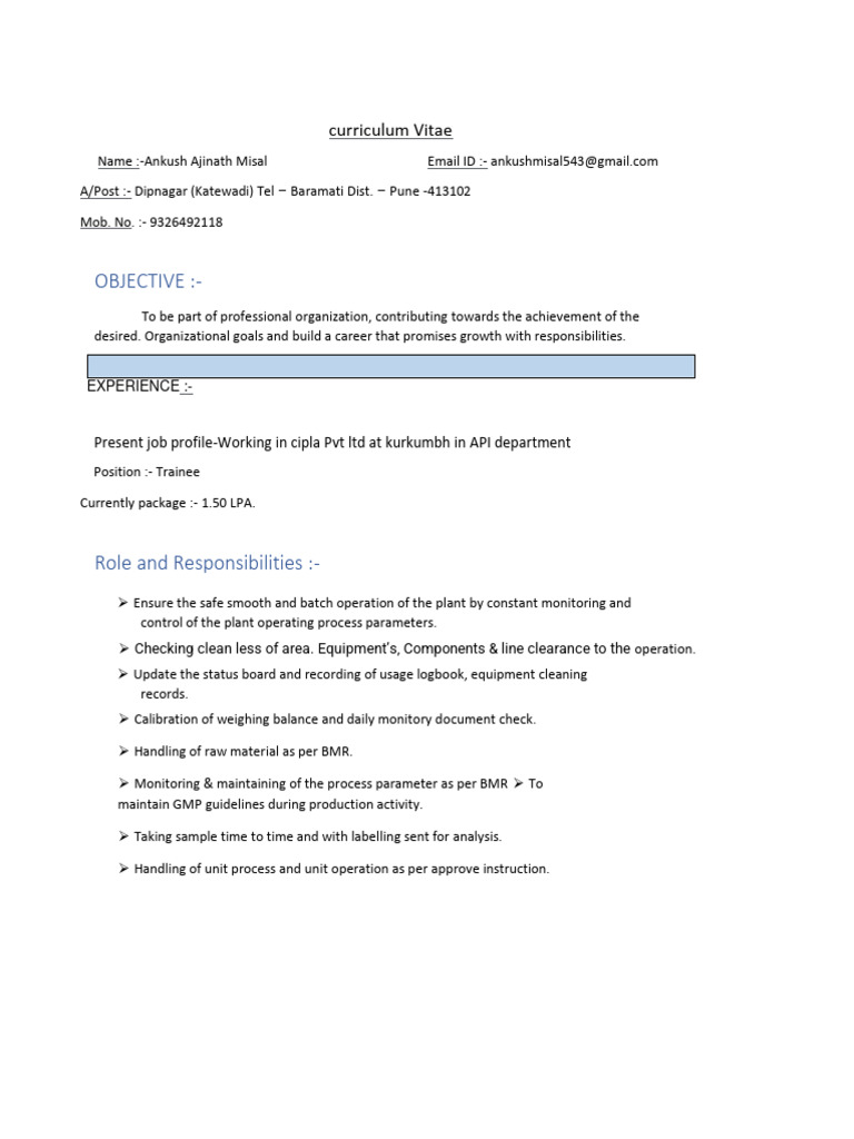 Objective:-: Curriculum Vitae | PDF