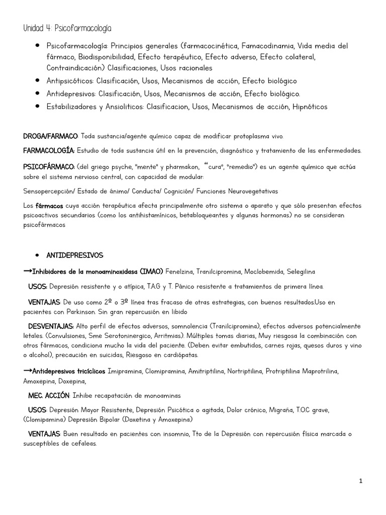 Unidad 4 Final | PDF | Farmacocinética | Antidepresivo Unidad 4 Final | PDF | Farmacocinética | Antidepresivo
