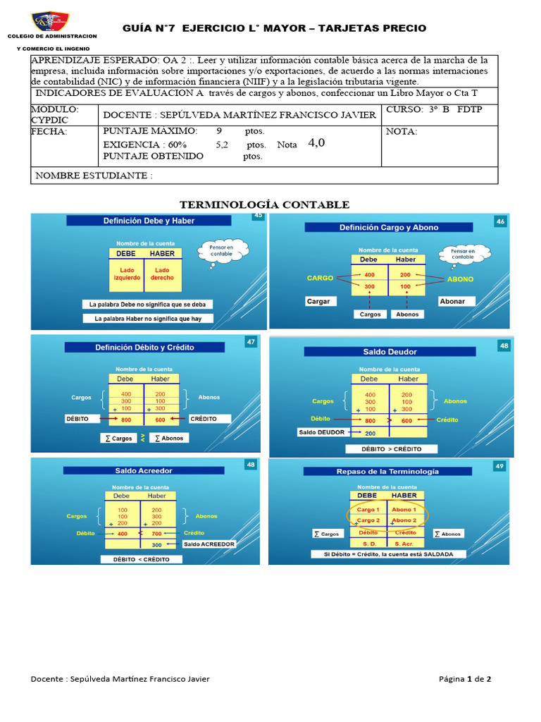 Guía Contable: Libro Mayor y Tarjetas Precio | PDF | Contabilidad | Servicios financieros