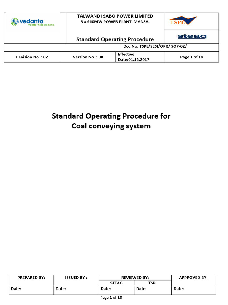 SOP-02 For Coal Conveying System | PDF | Tractor | Belt (Mechanical)