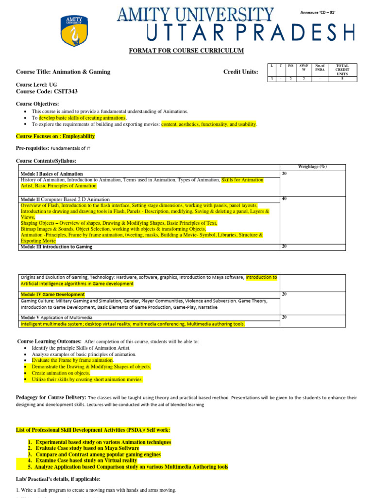 Animation and Gaming Syllabus | PDF | Multimedia | Adobe Flash