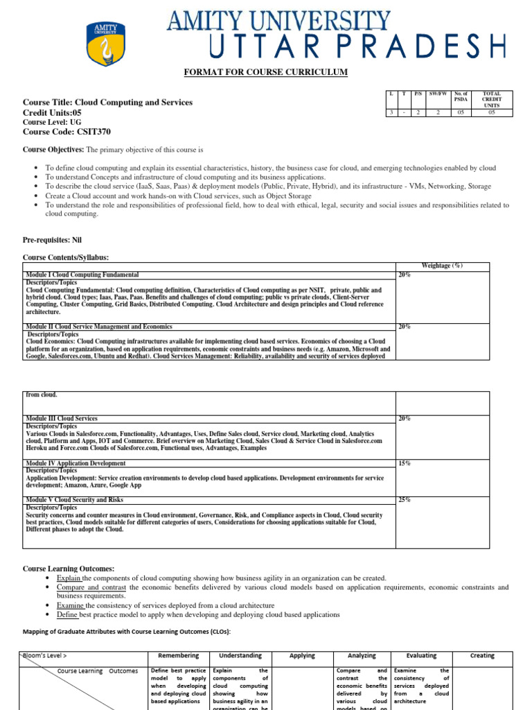 Cloud Computing Course Syllabus | PDF | Cloud Computing | Computing
