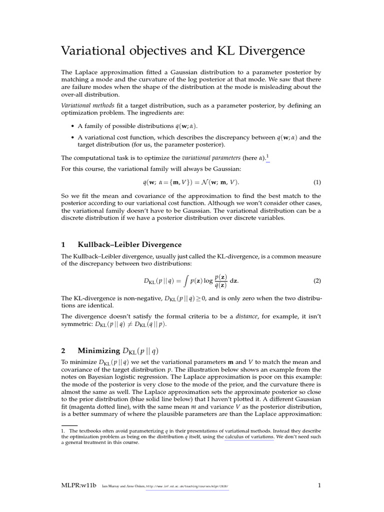 Machine Learning and Pattern Recognition Variational KL | PDF | Normal Distribution ...