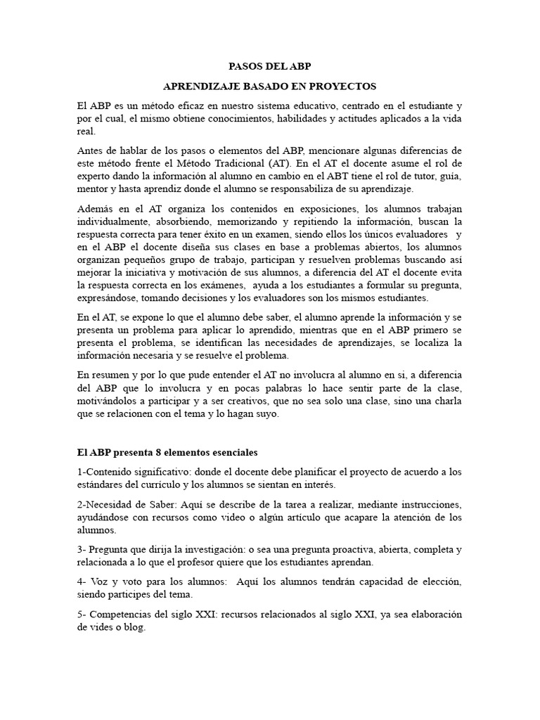 Pasos Del Abp | PDF | Maestros | Aprendizaje