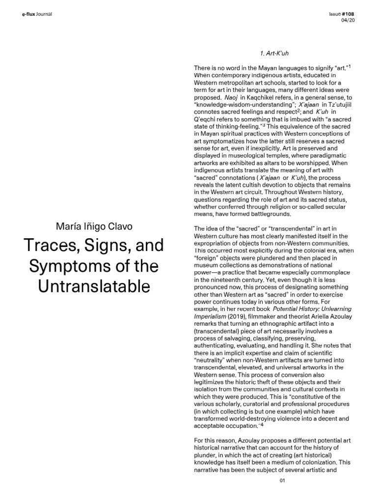 e Flux Journal Traces Signs and Symptoms of The Untranslatable | PDF | Knowledge | Epistemology