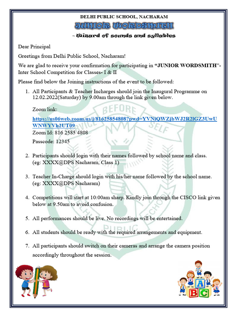 Grade 2 Junior Wordsmith Joining Instructions Sheet | PDF