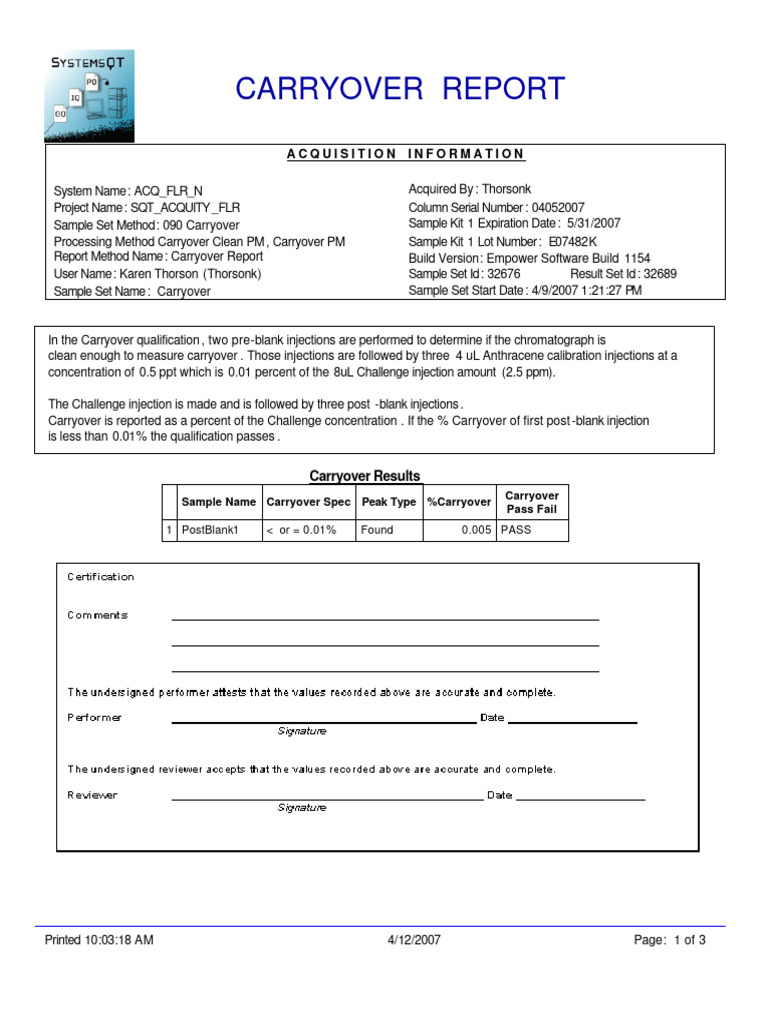Carryover Report | Download Free PDF | Analytical Chemistry ...
