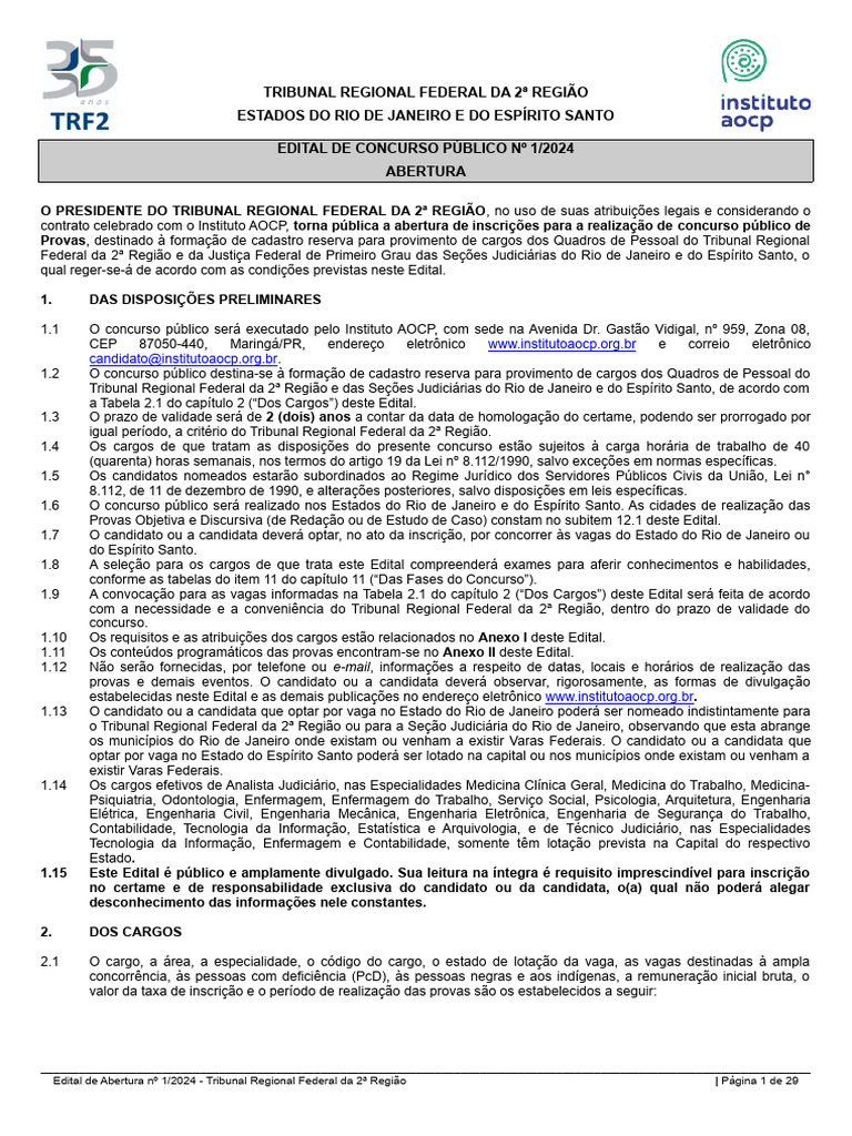 TRF 2 2024 CP 1 | PDF | Deficiência | Administração pública