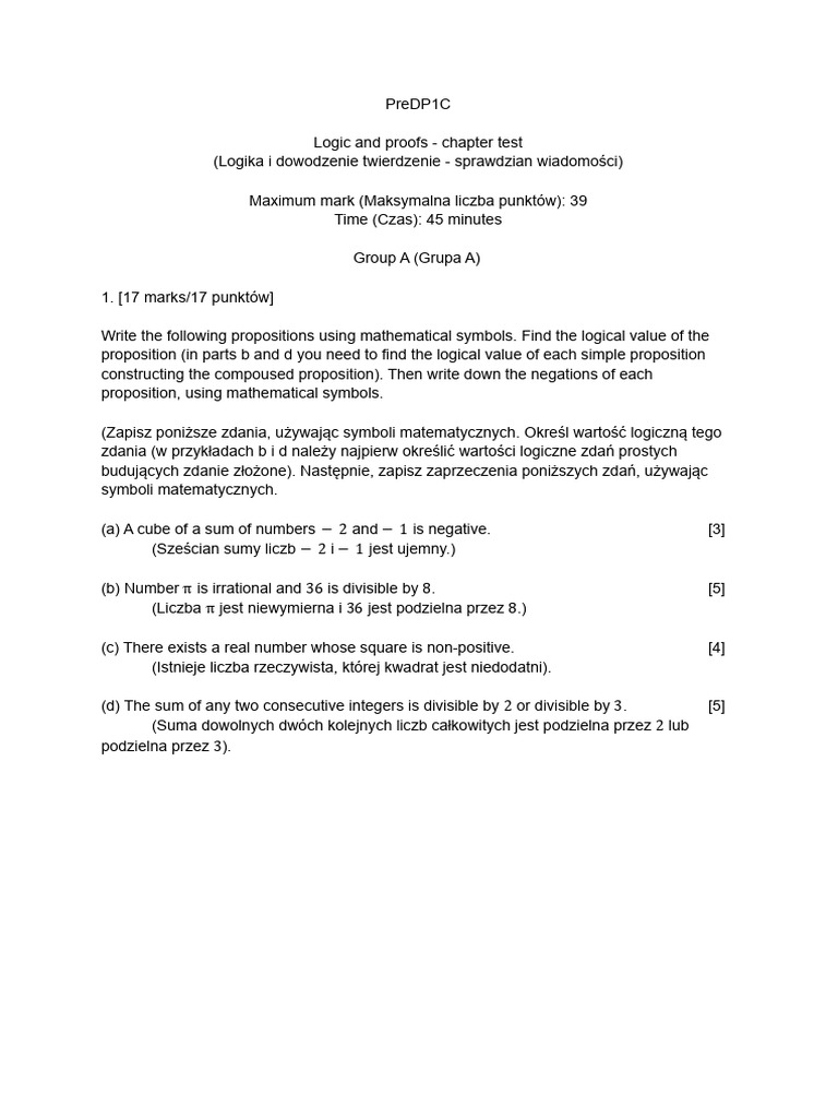 Logic and Proofs - Chapter Test | PDF