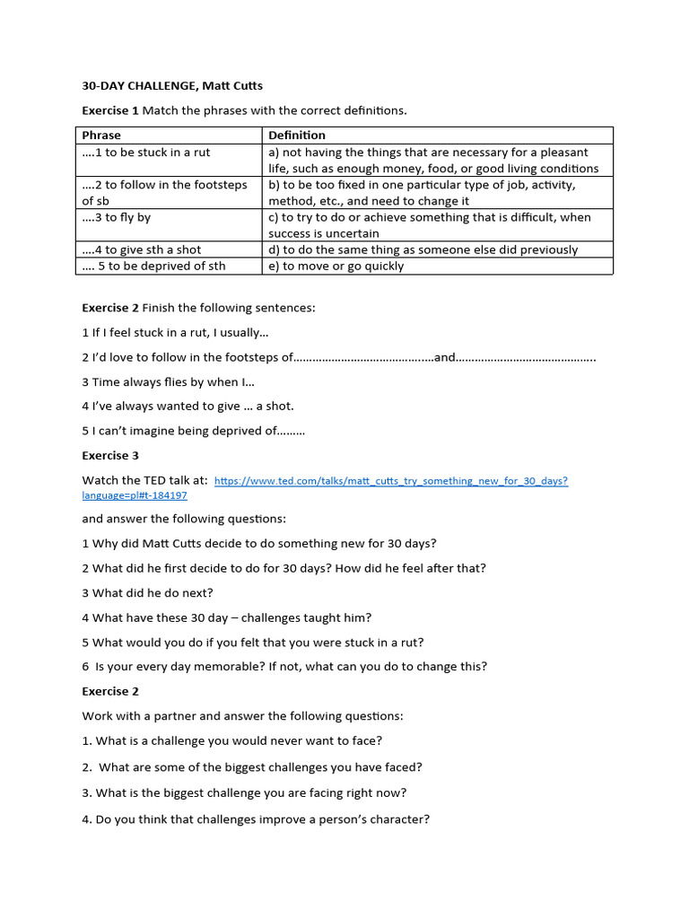 30-Day Challenge Exercises and Discussion | PDF | Self-Improvement