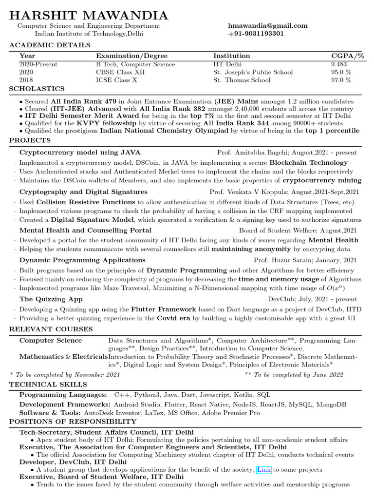 Harshit Mawandia's Academic Profile | PDF | Computer Programming | Computer Science