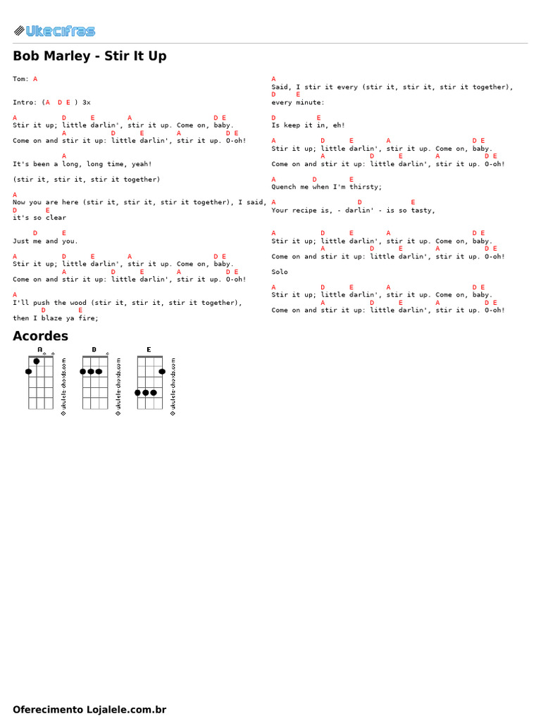 Bob Marley - Stir It Up (Uke Cifras) | Download Free PDF | American Pop Songs | Songs Written