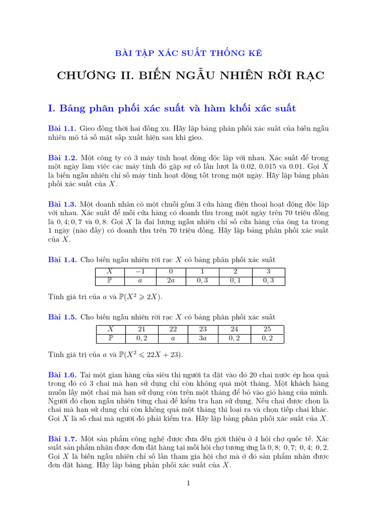 BT - XSTK - Chuong2 M I | PDF