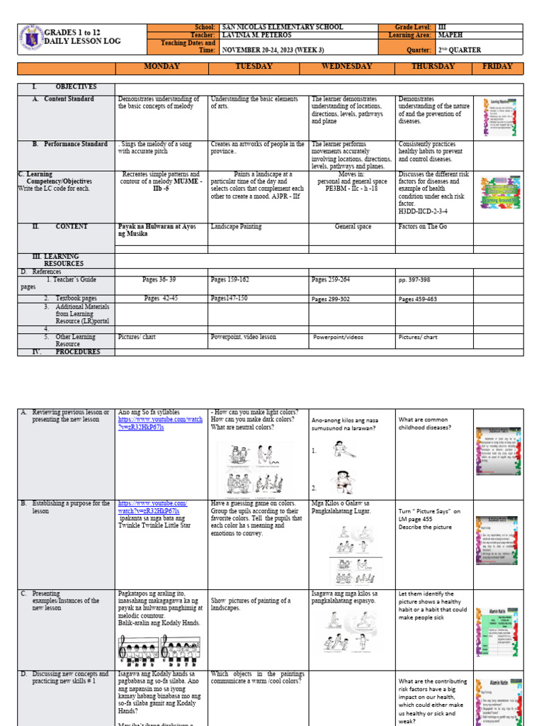 DLL Mapeh-3 Q2 W3-Casambros | PDF | Learning