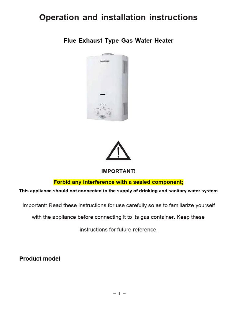Installation Instruction | PDF | Water Heating | Tap (Valve)