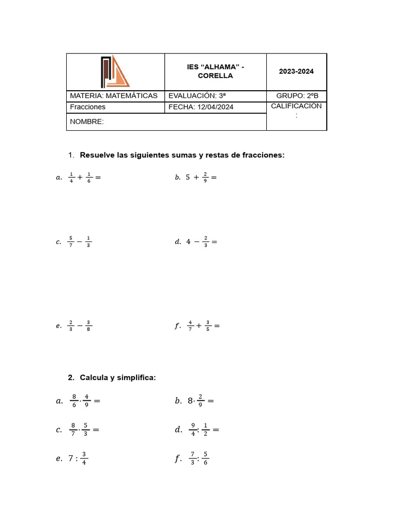 Examen Fracciones - Ashly | PDF