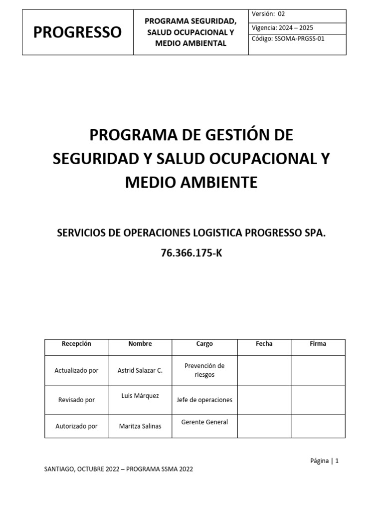 Programa Sso | Descargar gratis PDF | Seguridad y salud ocupacional | Riesgo