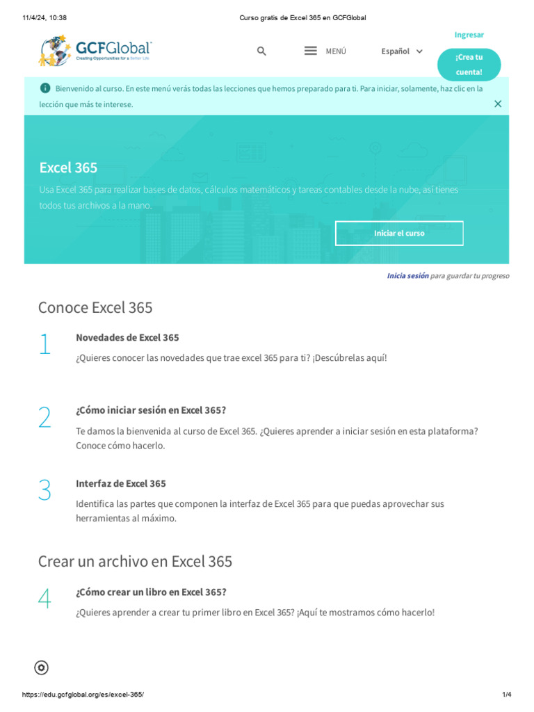 16 Curso Gratis de Excel 365 en GCFGlobal | PDF | Microsoft Excel | Hoja de cálculo