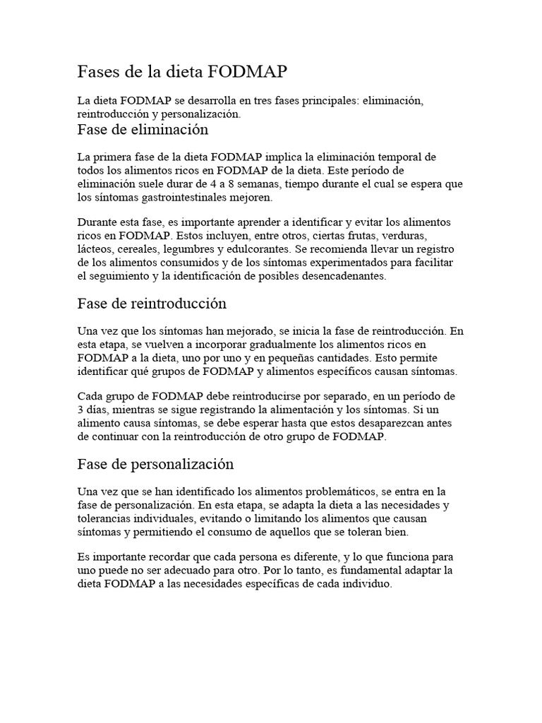 Fases de La Dieta FODMAP | PDF | Salud y bienestar