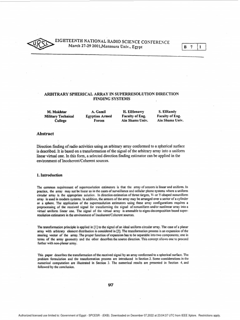 B7 Nrsc2001 Arbitrary Spherical Array In Superresolution Direction Finding Systems Pdf
