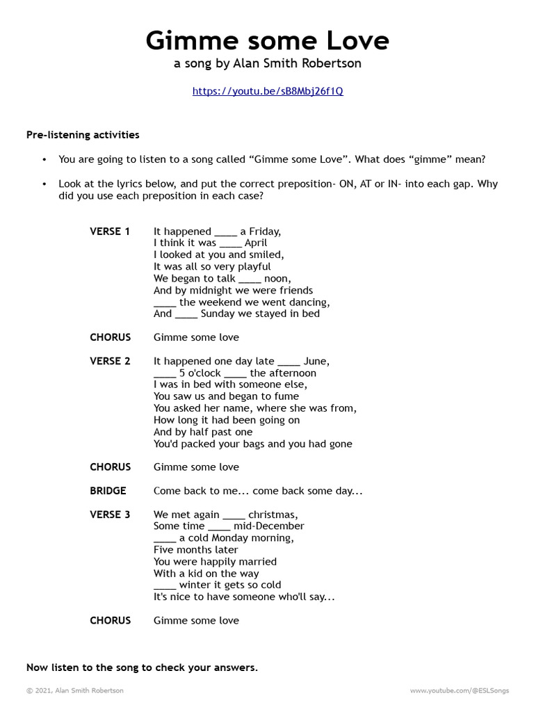 Gimme Some Love Worksheet | PDF