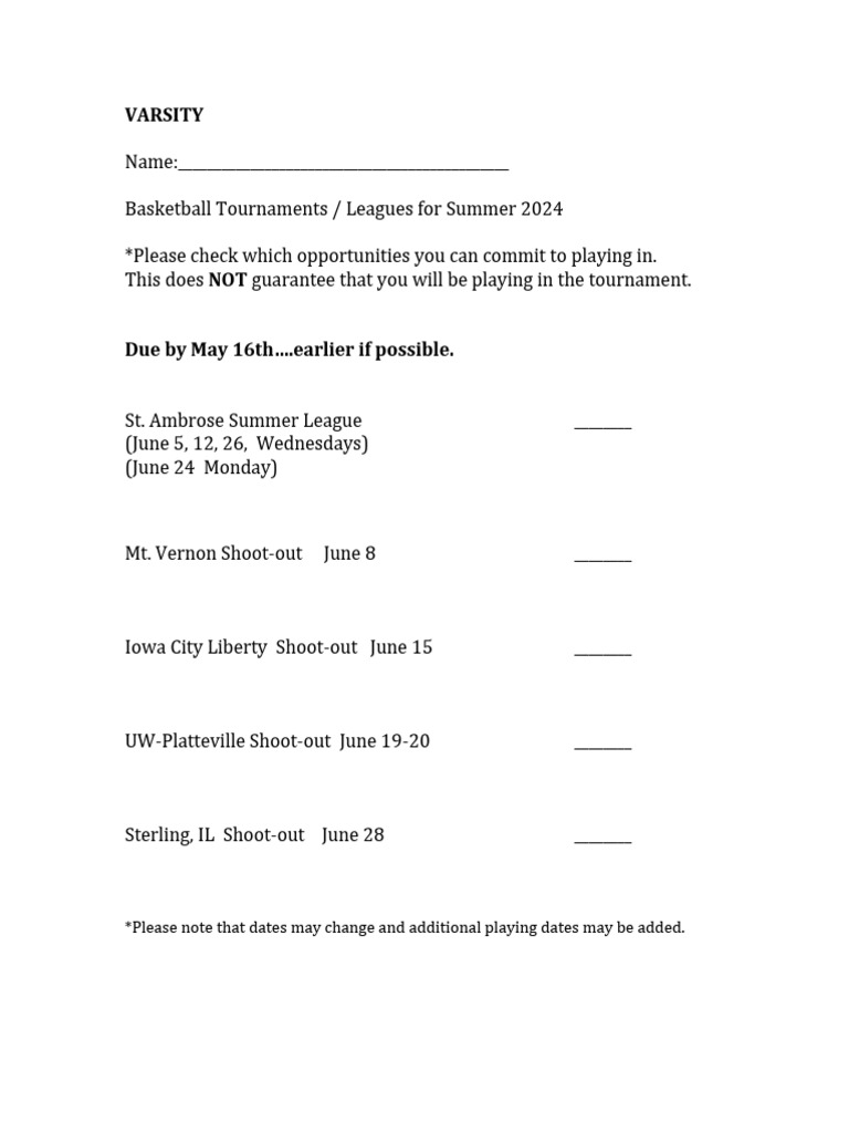 Varsity Summer Commitment2024 | PDF