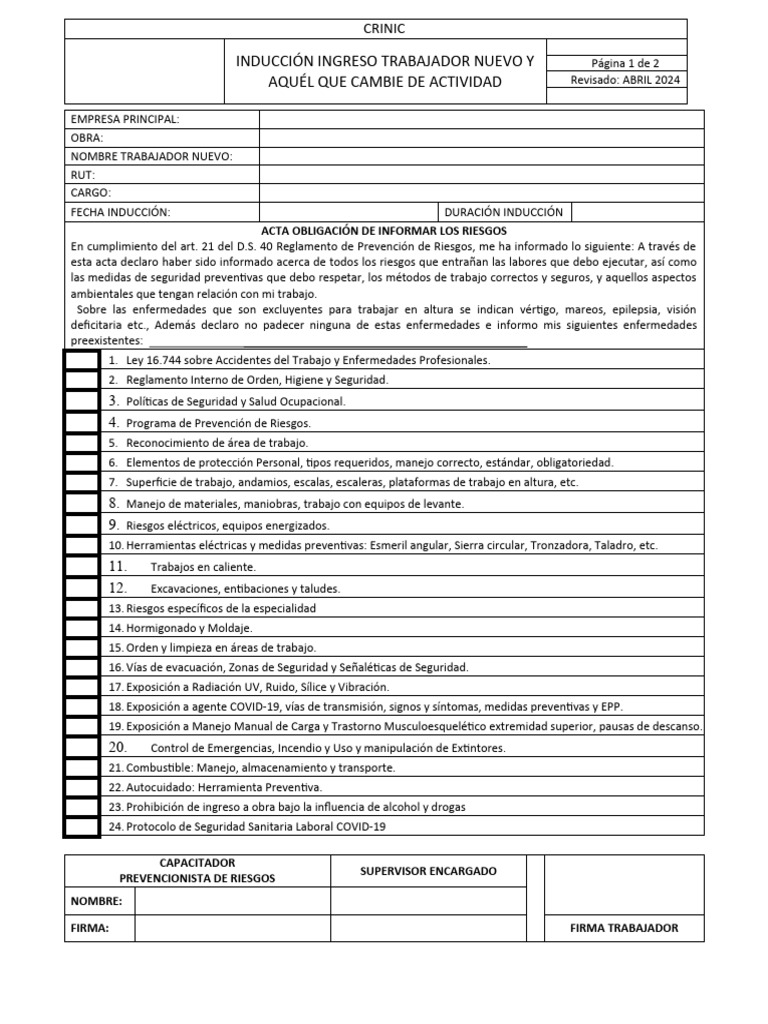 R-017 Inducción Ingreso Hombre Nuevo 2021 | PDF | Seguridad y salud ocupacional