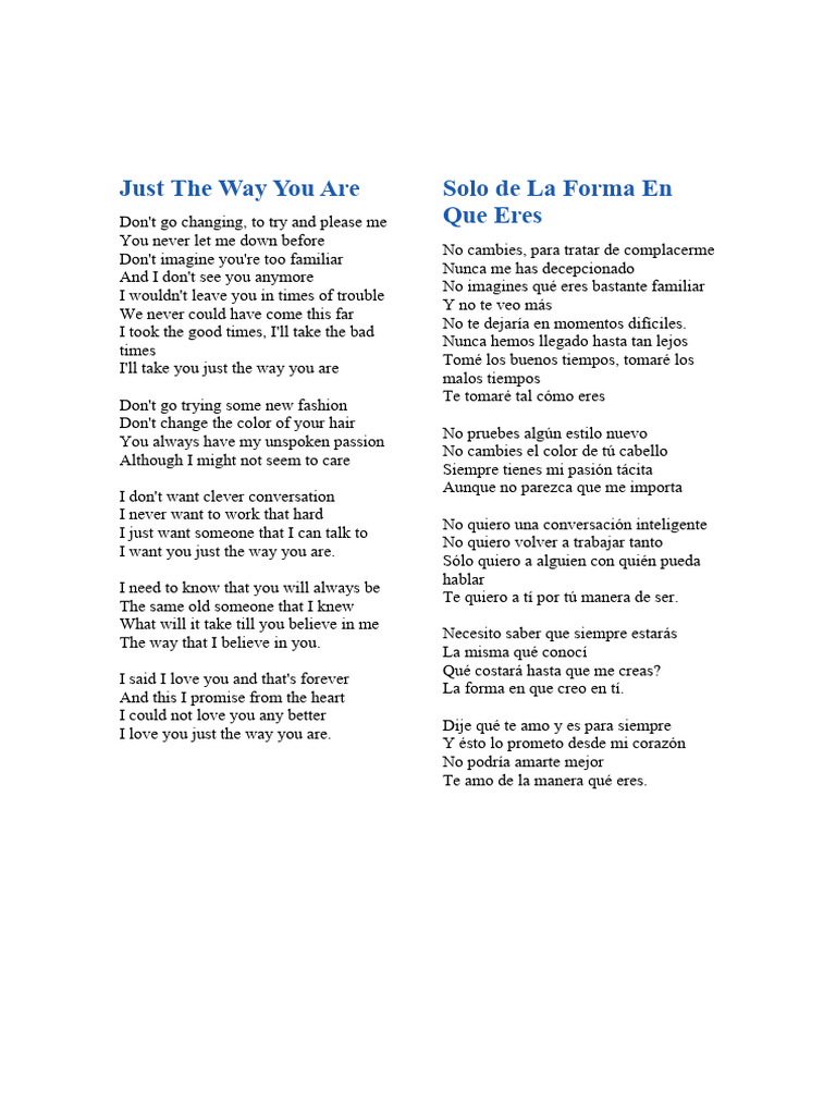 Amor incondicional en "Just The Way You Are" | PDF | Música grabada ...