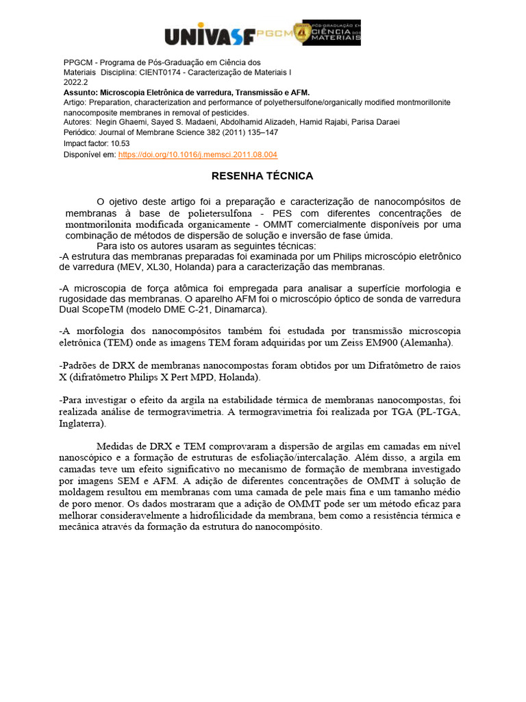Resenha Técnica - MEV, TEM E AFM | PDF | Microscópio eletrônico de ...