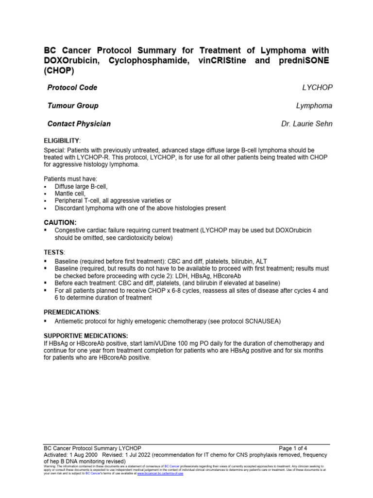 LYCHOP_Protocol (2) | PDF | Chemotherapy | Lymphoma