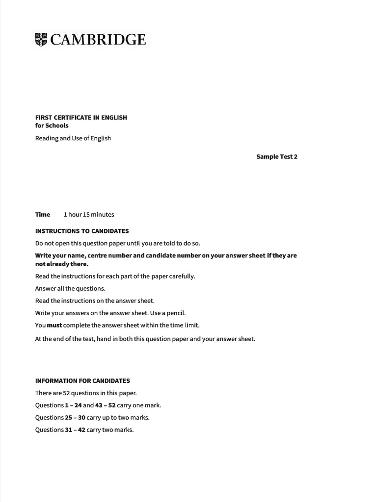 PDF First Fs Reading and Use of English Test 2 - Compress | PDF ...