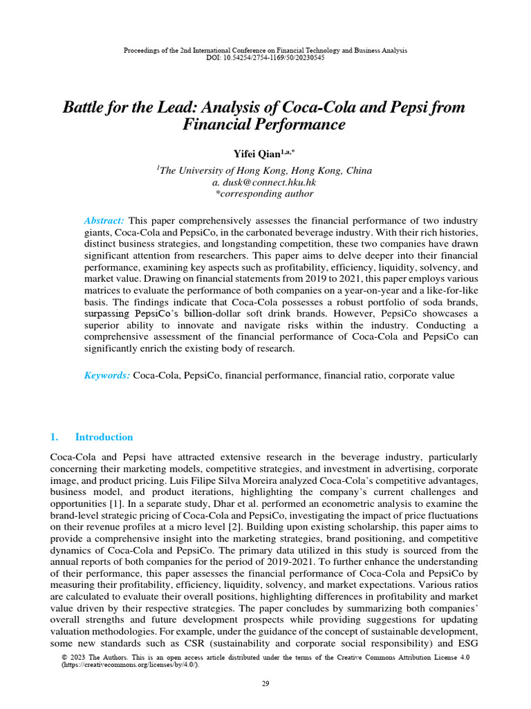 Battle_for_the_Lead_Analysis_of_Coca-Cola_and_Peps | PDF | Pepsi Co | The Coca Cola Company